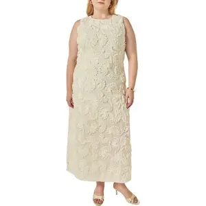 English Factory Floral Applique Sleeveless Midi Dress - Cream