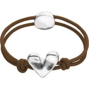 UNODE50 UNODE50 Sterling Silver Plated Elastic Cord Bracelet With Heart Charm Brown