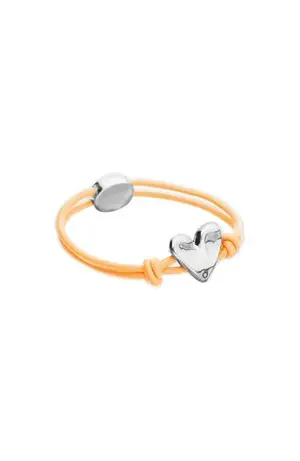 UNODE50 Sterling Silver Plated Elastic Cord Bracelet With Heart Charm - Orange