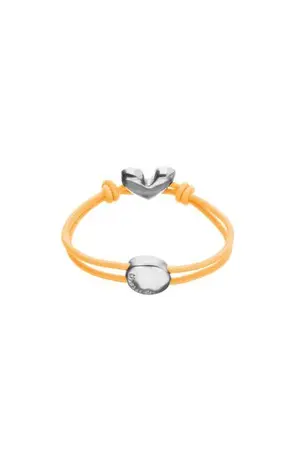 UNODE50 Sterling Silver Plated Elastic Cord Bracelet With Heart Charm - Orange