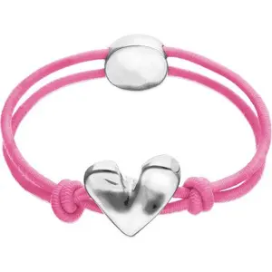 UNODE50 Sterling Silver Plated Elastic Cord Bracelet With Heart Charm - Pink