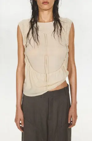 Mango Overlay Top With Gathered Detail