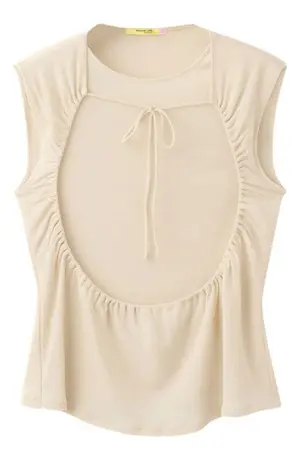 Mango Overlay Top With Gathered Detail