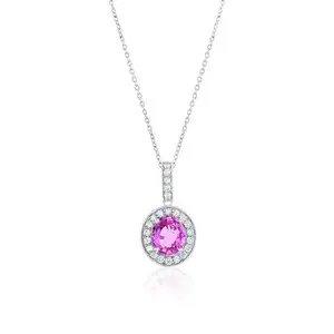 SOUZANA BY SUZY LEVIAN 14k White Gold Oval Sapphire And White Diamond Pendant Necklace - Pink