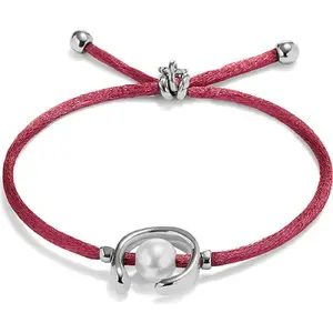 UNODE50 Mauve Thread Bracelet With Pearl Shell Trimmings Plated - Silver