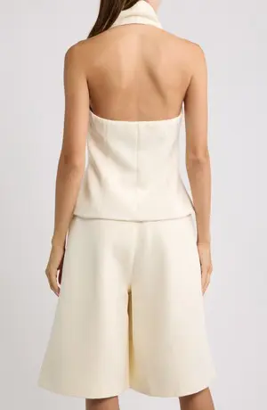 Oddmuse Halter Neck Zip-up Top With Shawl Collar