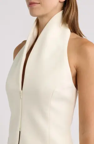 Oddmuse Halter Neck Zip-up Top With Shawl Collar