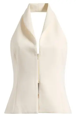 Oddmuse Halter Neck Zip-up Top With Shawl Collar
