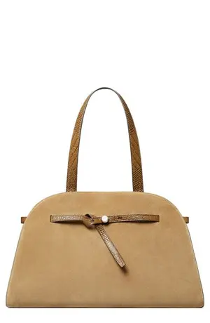 Tory Burch Romy Large Suede Leather Bauletto - Stone