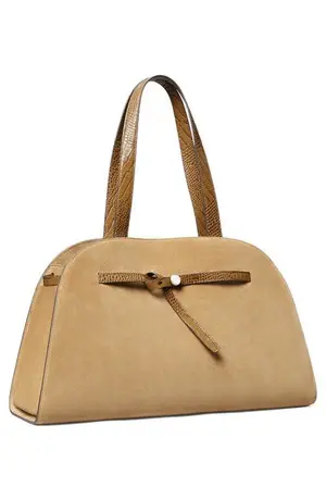 Tory Burch Romy Large Suede Leather Bauletto - Stone