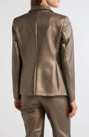 Anne Klein Metallic Faux Leather One-button Blazer