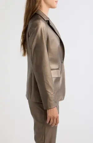 Anne Klein Metallic Faux Leather One-button Blazer