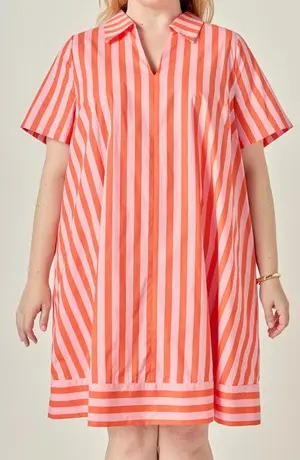 English Factory Striped Jacquard Shirt Dress
