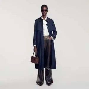 Sandro Trench With Pleated Leather Collar