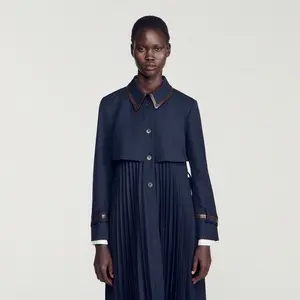 Sandro Trench With Pleated Leather Collar