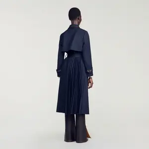 Sandro Trench With Pleated Leather Collar