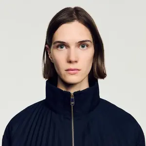 Sandro Pleated Zip-up Jacket - Navy Blue