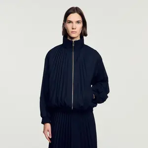 Sandro Pleated Zip-up Jacket - Navy Blue