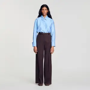 Sandro Straight-leg Wool Trousers With Branded Metal Ring Belt