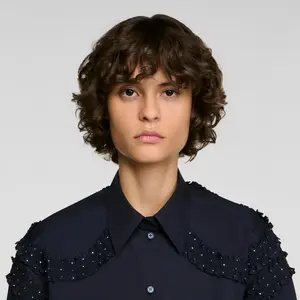 Sandro Gathered Rhinestone Cotton Shirt