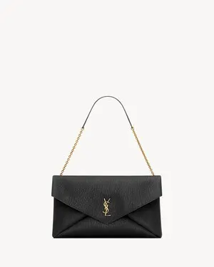 Saint Laurent Cassandre Large Pouch On Chain In Lambskin - Black