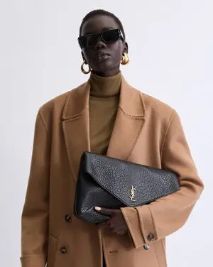 Saint Laurent Cassandre Large Pouch On Chain In Lambskin