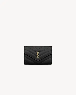 Saint Laurent Cassandre Matelassé Small Envelope Wallet In Grain De Poudre Leather - Black