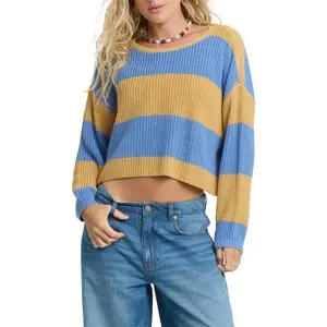 BILLABONG Stripe Marled Cotton Blend Crop Sweater - Curry
