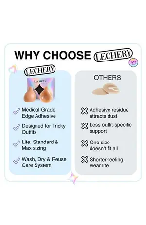 LECHERY® Edgestick Push Up Adhesive-free Center Reusable Silicone Nipple Covers - Chai