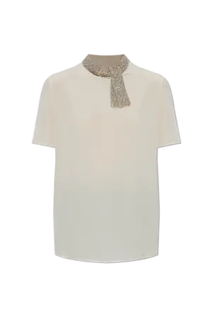 Valentino Garavani Silk Top With Shimmering Embellishments - Cream