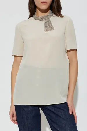 Valentino Garavani Silk Top With Embellished Collar