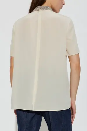 Valentino Garavani Silk Top With Embellished Collar