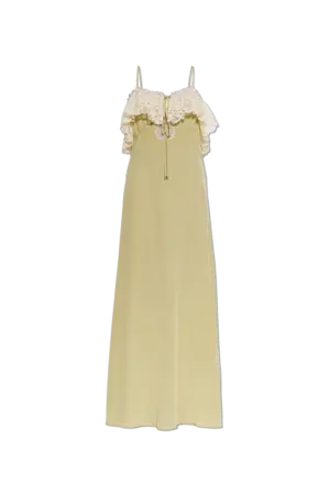Chloé Silk Dress With Lace Trim - Green