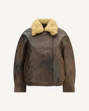 R13 Leather Bomber Jacket With Fur Collar