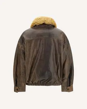R13 Leather Bomber Jacket With Fur Collar