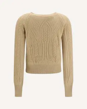 Ermanno Scervino Long Sleeve Cable Knit And Openwork Cashmere Sweater
