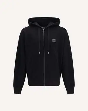 Dolce & Gabbana Cotton Hooded Sweatshirt With Dg Plaque - Black