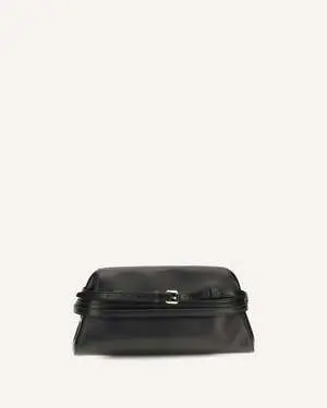 Moschino Leather Clutch With Buckle Detail - Black