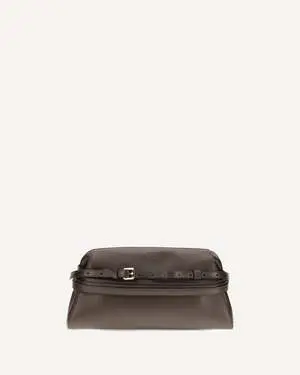 Moschino Leather Clutch With Buckle Detail - Brown