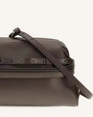 Moschino Leather Clutch With Buckle Detail And Embossed Logo - Brown