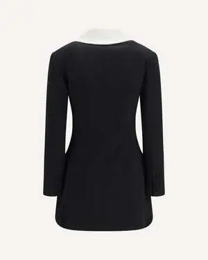 SELF-PORTRAIT Long Double-breasted Blazer With Contrast Neckline