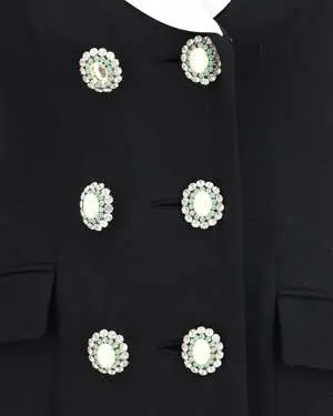 SELF-PORTRAIT Long Double-breasted Blazer With Contrast Neckline
