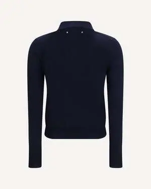 GOLDEN GOOSE Long Sleeve Merino Wool Polo - Blue