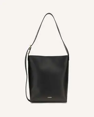 JIL SANDER Cannolo Leather Shoulder Bag - Black