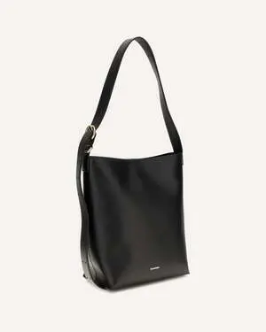 JIL SANDER Cannolo Leather Shoulder Bag - Black