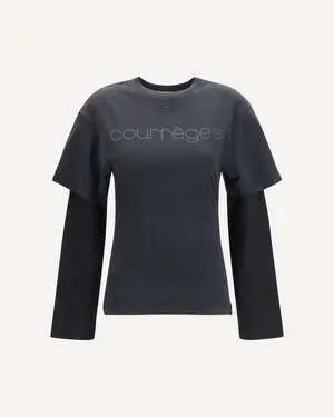 COURREGES Logo Print Double Sleeves T-shirt Feale - Black