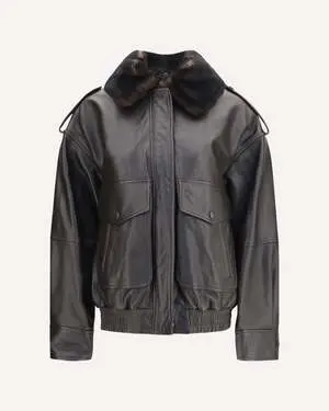 Loulou De Saison Russo Leather Bomber With Shearling Collar