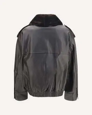 Loulou De Saison Russo Leather Bomber With Shearling Collar