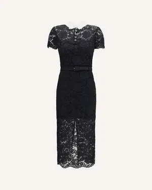 SELF-PORTRAIT Lace Contrast Collar Midi Dress
