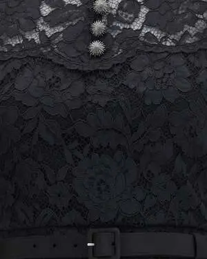 SELF-PORTRAIT Lace Contrast Collar Midi Dress
